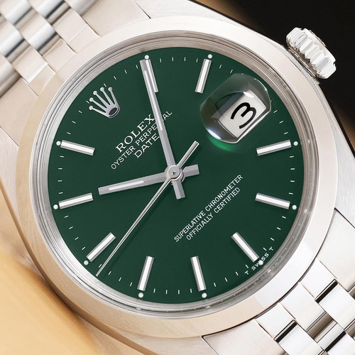 ROLEX OYSTER PERPETUAL DATE 1500 STAINLESS STEEL GREEN DIAL 34MM ...