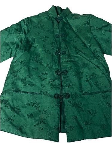Vtg Women’s Green Mandarin Jacket Satin Plum Blossom Rayon Cotton Sz Xs ...