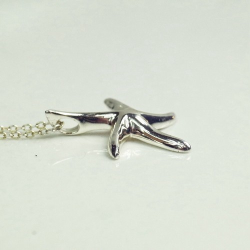 Sterling Silver Starfish Pendant On 16" 1mm Cable Chain Marine Ocean ...