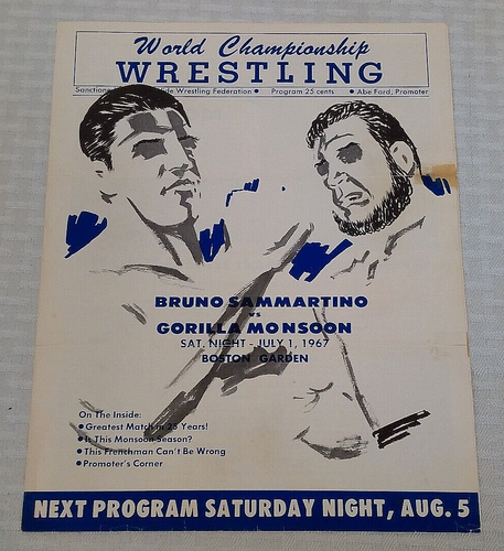 1960s Wrestling Program Arena WWWF Boston Garden Match Sheet WWF Bruno ...