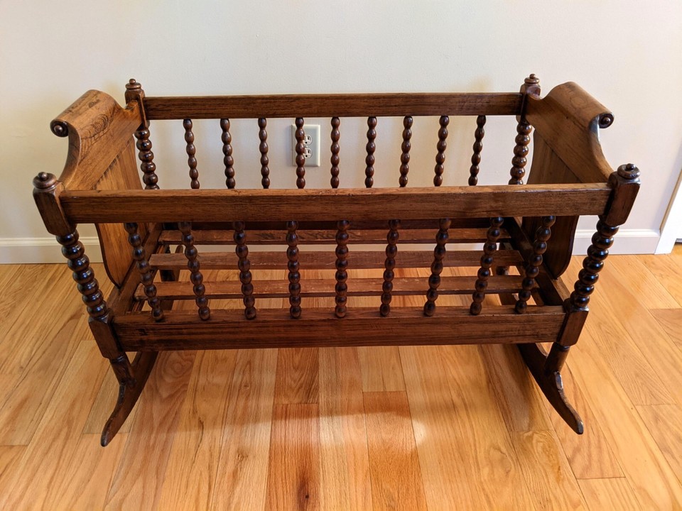 Turn of the Century Jenny Lind Walnut Spool Cradle/Bassinet, Made by W ...