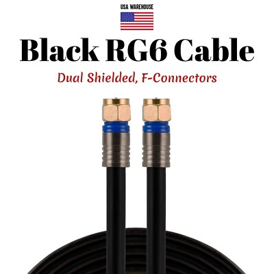 RG6 Coaxial Black Cable DUAL SHIELDED Extension Coax Satellite TV ...