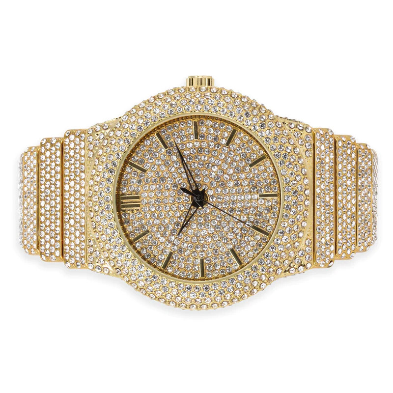 Men's Watch Square Round Luxury Chandelier Hip Hop Full Iced & Bracelet ...