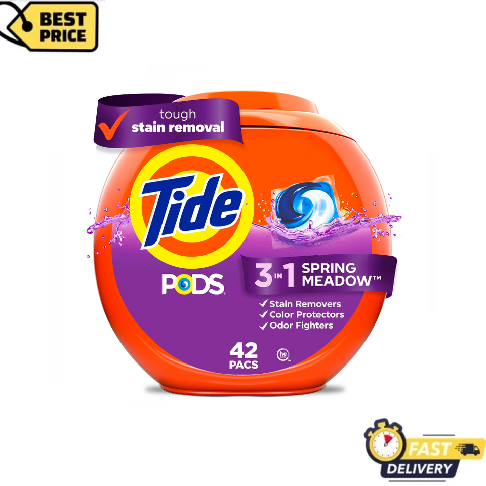 New Tide PODS Liquid Laundry Detergent Packs, Spring Meadow Scent, 42 ...