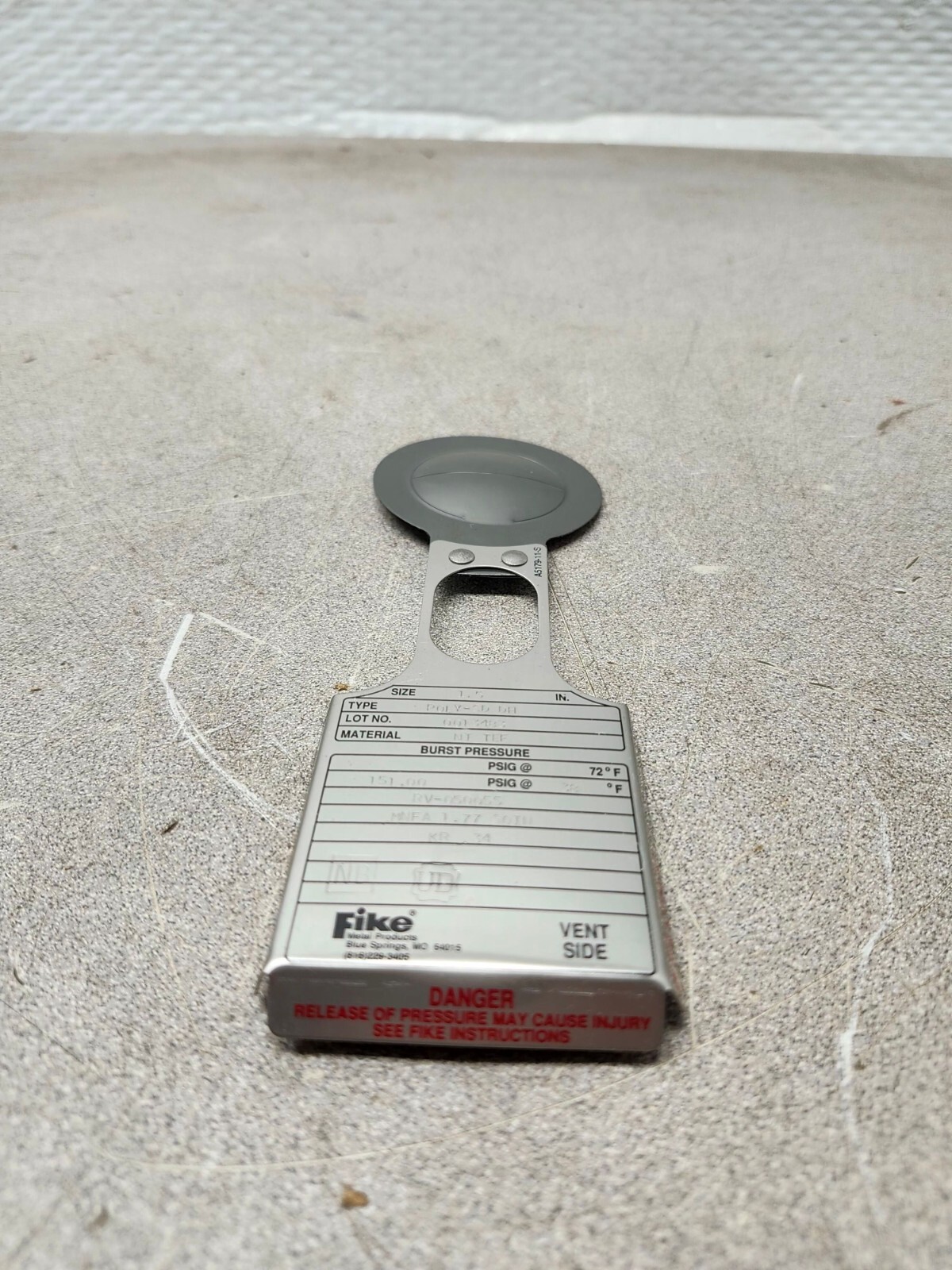 NEW NO BOX FIKE RUPTURE DISC MNFA 1.77 SQINKR.34 1.5" TYPE POLY-SD DH ...