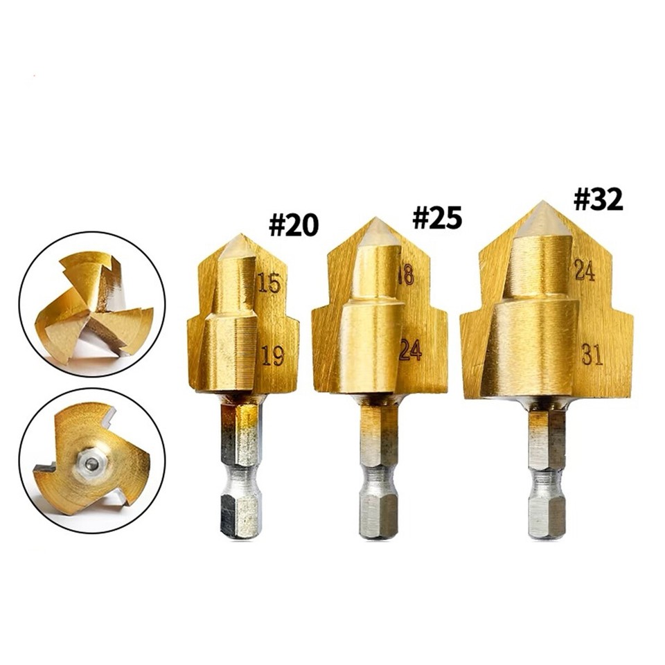 3PCS Heavy Duty Pipe Reaming Drill Bits, PVC Pipe Reamer, Conduit ...