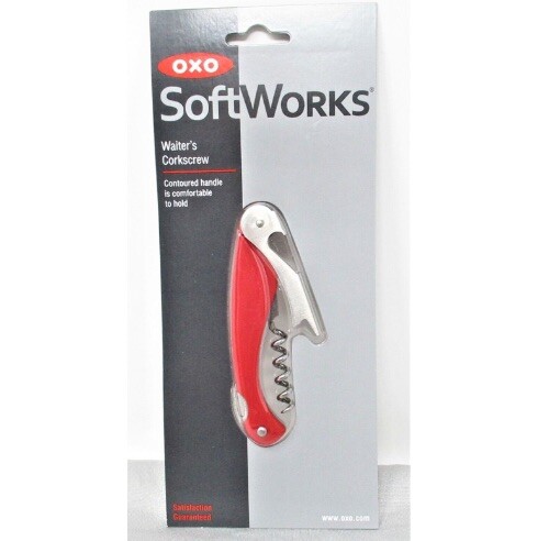 Waiter's Corkscrew Wine Bottle Opener Stainless Steel OXO Softworks Red ...