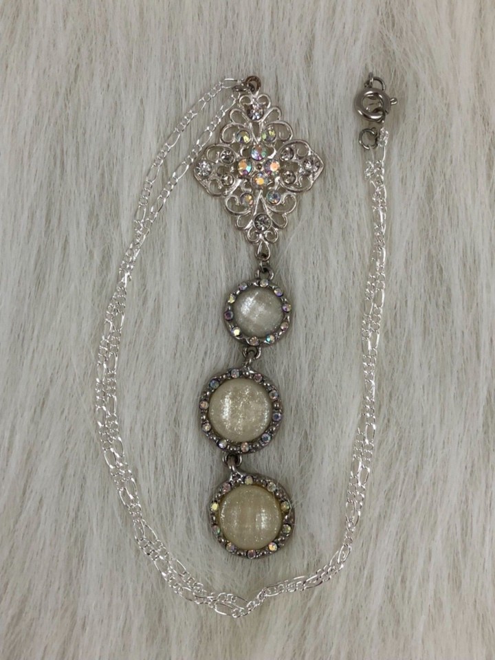 Clear Rhinestones Pendant On Silver Tone Chain Necklace | eBay