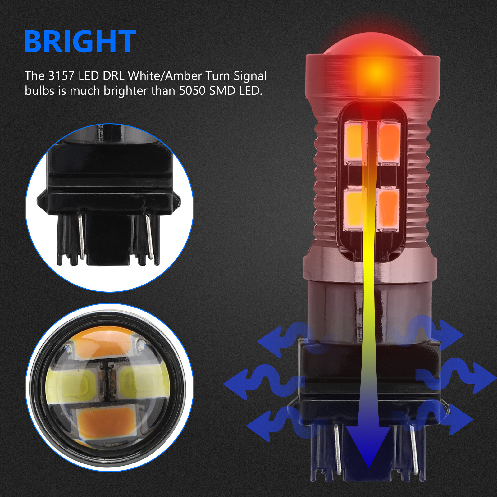 2x 3157 3156 20SMD LED Turn Signal Switchback DRL Parking Light Bulb ...