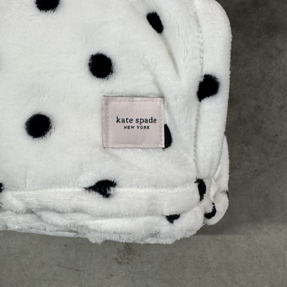 Kate Spade Oversized QUEEN FULL White Black Polka Dot Dots Fleece ...