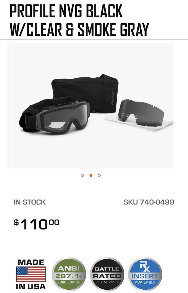 ESS Profile NVG Black Goggles Military Issue - Clear and Tinted Lenses ...