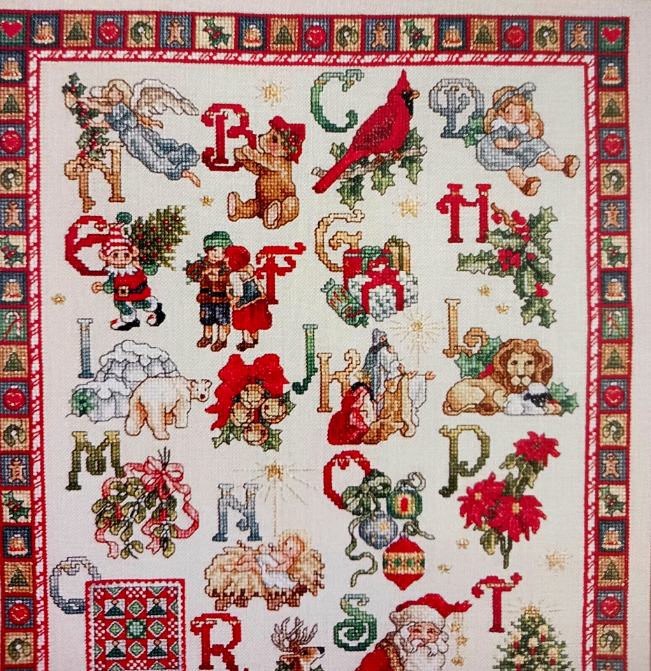 Cross Stitch Pattern MERRIE ALPHABET Sampler Christmas Cardinal Toys ...