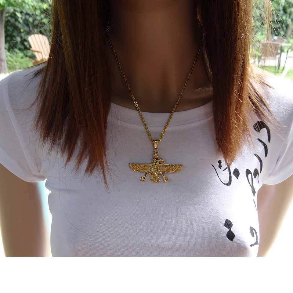 Gold Pt Double sided Farvahar Faravahar Necklace Chain Persian Farohar ...