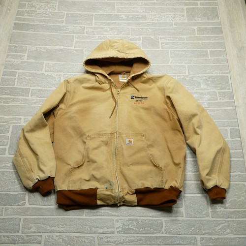 VINTAGE Carhartt Jacket J131 Mens XL Brown Canvas Bomber Hooded Made In ...
