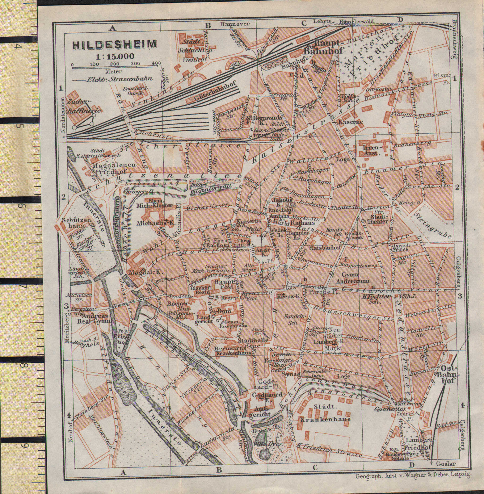 1925 GERMAN MAP ~ HILDESHEIM CITY PLAN ENVIRONS PUBLIC BUILDINGS PARKS ...