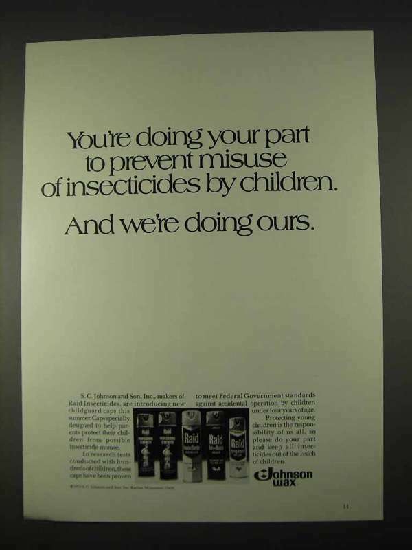 1974 Johnson Wax Raid Insecticides Ad - Prevent Misuse | eBay