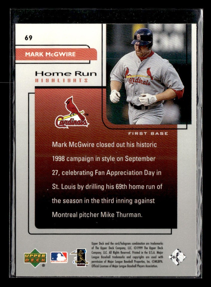 1999 Upper Deck Challengers for 70 #69 Mark McGwire Card St. Louis ...