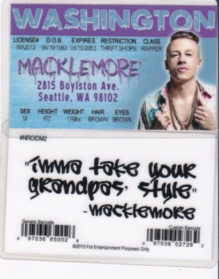 Rapper MACKLEMORE of Seattle Washington WA drivers License fake id card ...
