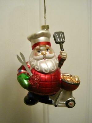 BLOWN GLASS BBQ SANTA CHRISTMAS ORNAMENT~GRILL~GRILLING~BARBECUE~NWT | eBay