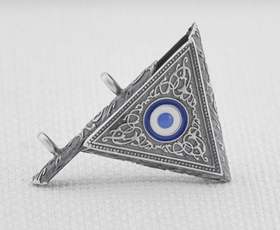 Turkish Eye 925K Silver Triangle Amulet Taweez Holder Locket Prayer Box ...