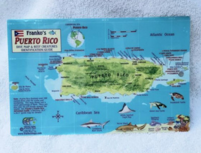 PUERTO RICO Dive Map & Reef Creatures ~ FRANKO~ Waterproof Fish Card ID ...