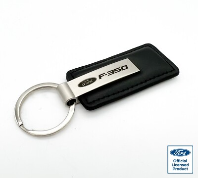 Black Rectangle Leather Key Chain Fob w/ Ford F-350 Pickup Truck Emblem ...
