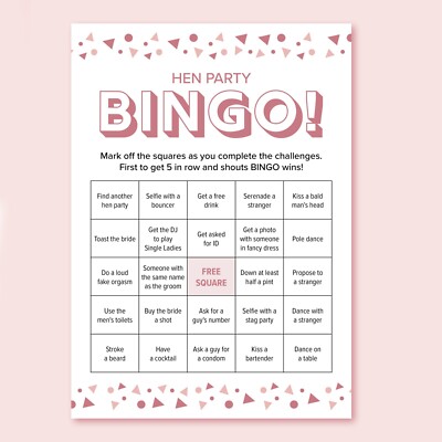 Hen Party Bingo, Hen Party Games, Quiz Hen Do Bridal Party Accessory ...
