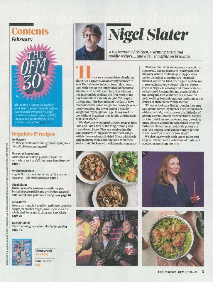 UK Observer Magazine Food Monthly: Abby Lee, James Blunt, Nigel Slater ...