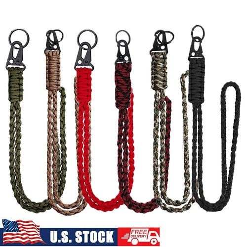 Heavy Duty Braided 550 Paracord Neck Lanyard Keychain for Men Women ...