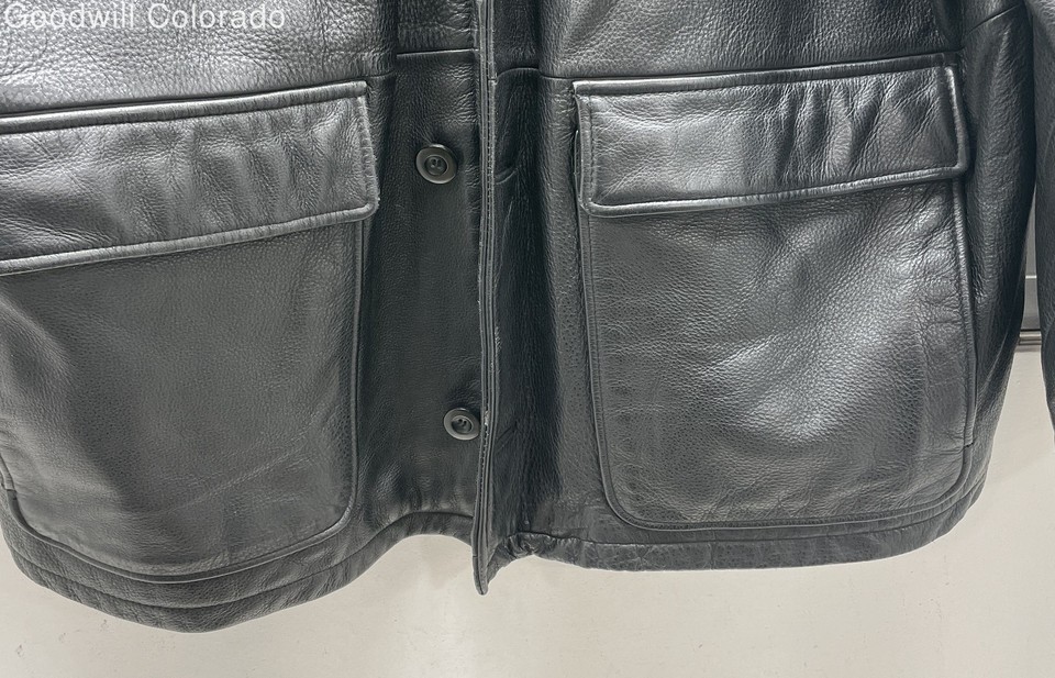 Field Gear Mens Black Leather Pockets Long Sleeve Button Front Jacket ...