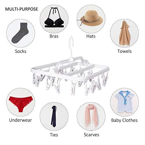 Foldable Clip Hanger Laundry Drying Rack with 26 Clips for Socks Bras ...