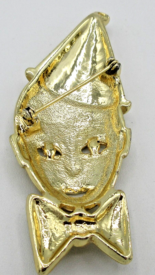 VTG SAD FACE pink glitter tear MAN CLOWN head bow tie BIG Brooch Pin ...