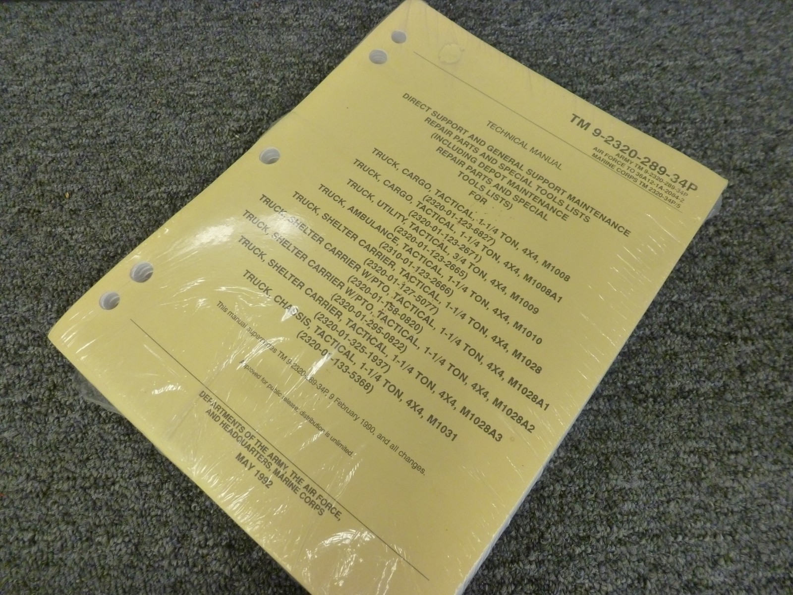 1992 Army Air Force Marine M1028A3 M1031 Truck Tools & Parts Catalog ...