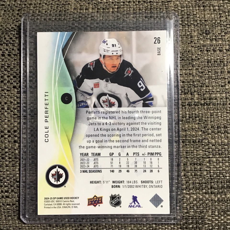 2024-25 UD SP Game Used Cole Perfetti | eBay