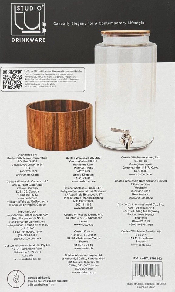 Studio Tu Glass Drink Dispenser with Acacia Wood Stand | eBay