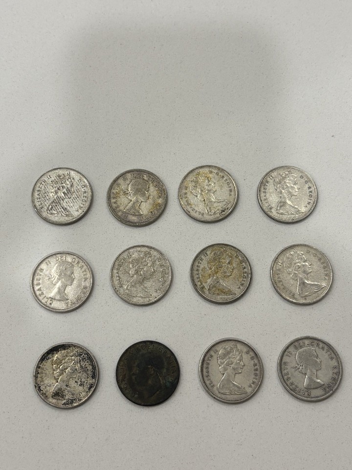 Lot of 12 Silver Canadian Quarters rare 1968 and above Canada - free ...