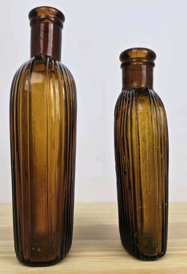 Pair Antique Amber Ribbed Strap-Sided Whiskey Bottles Flasks C.1870 ...