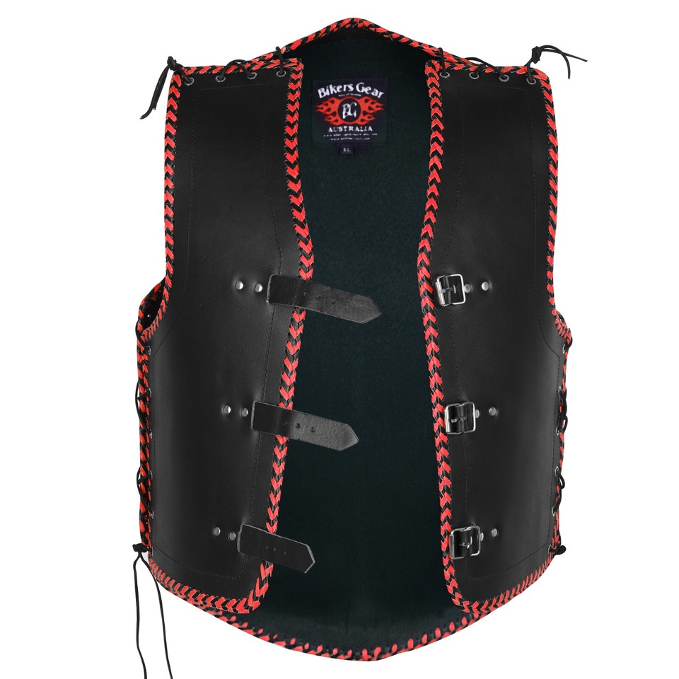 MENS MOTORCYCLE MOTORBIKE CRUISER CLUB BUCKLE VEST 3MM THICK COWHIDE ...