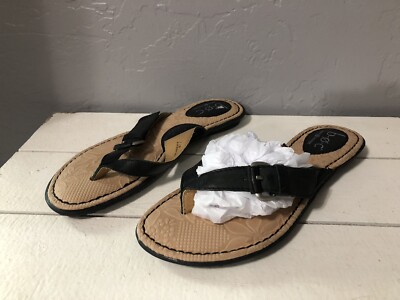 boc Born Concept Black Leather Flip Flops with Buckle Slip On Sz 7 | eBay