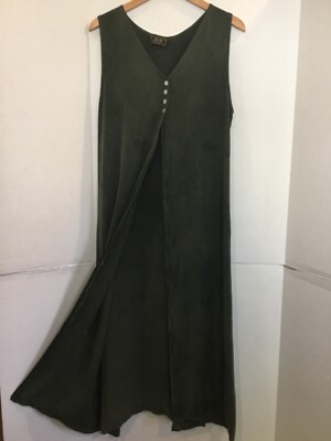 Vintage BASEMENT USA Long Maxi Duster Vest Deep Green 100% Bemberg ...