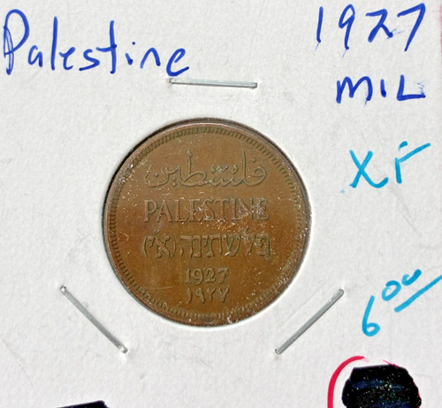 1927 Palestine 1 Mil, XF details circulated dirt/corrosion. Free S/H ...