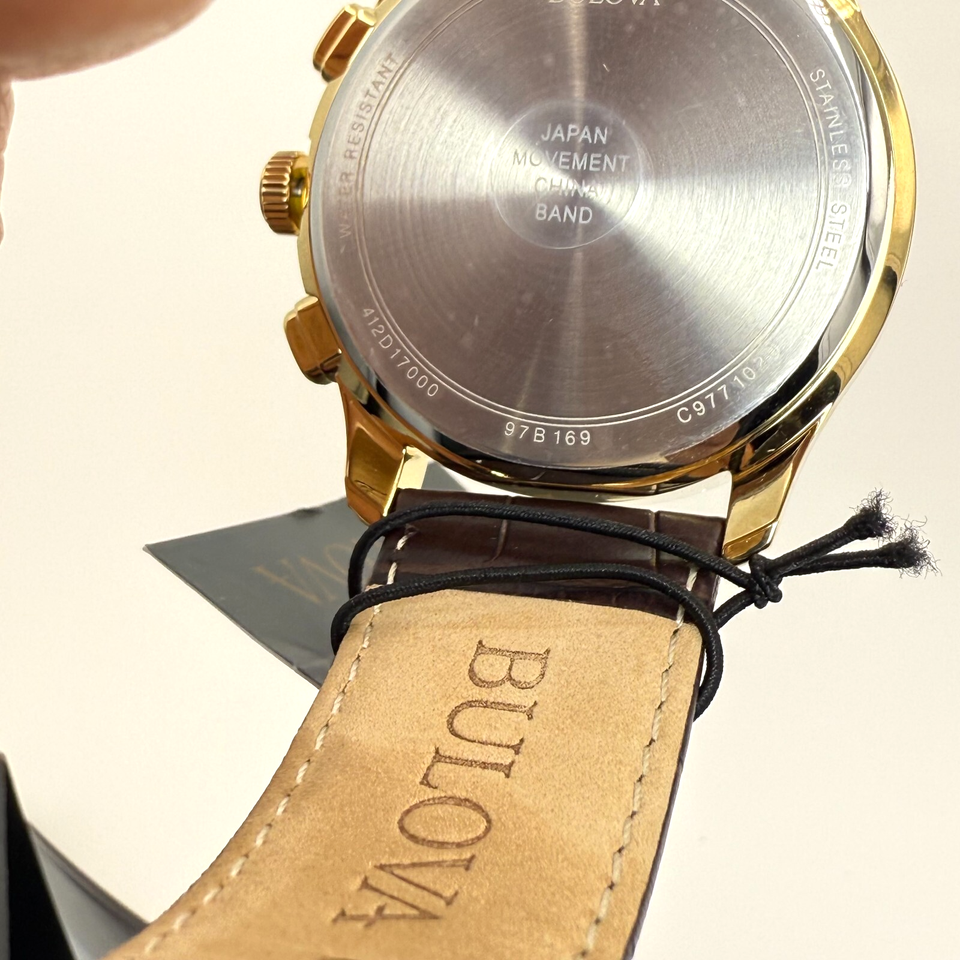 Bulova Wilton Classic 46mm White Dial Brown Leather Quartz Men's Watch ...