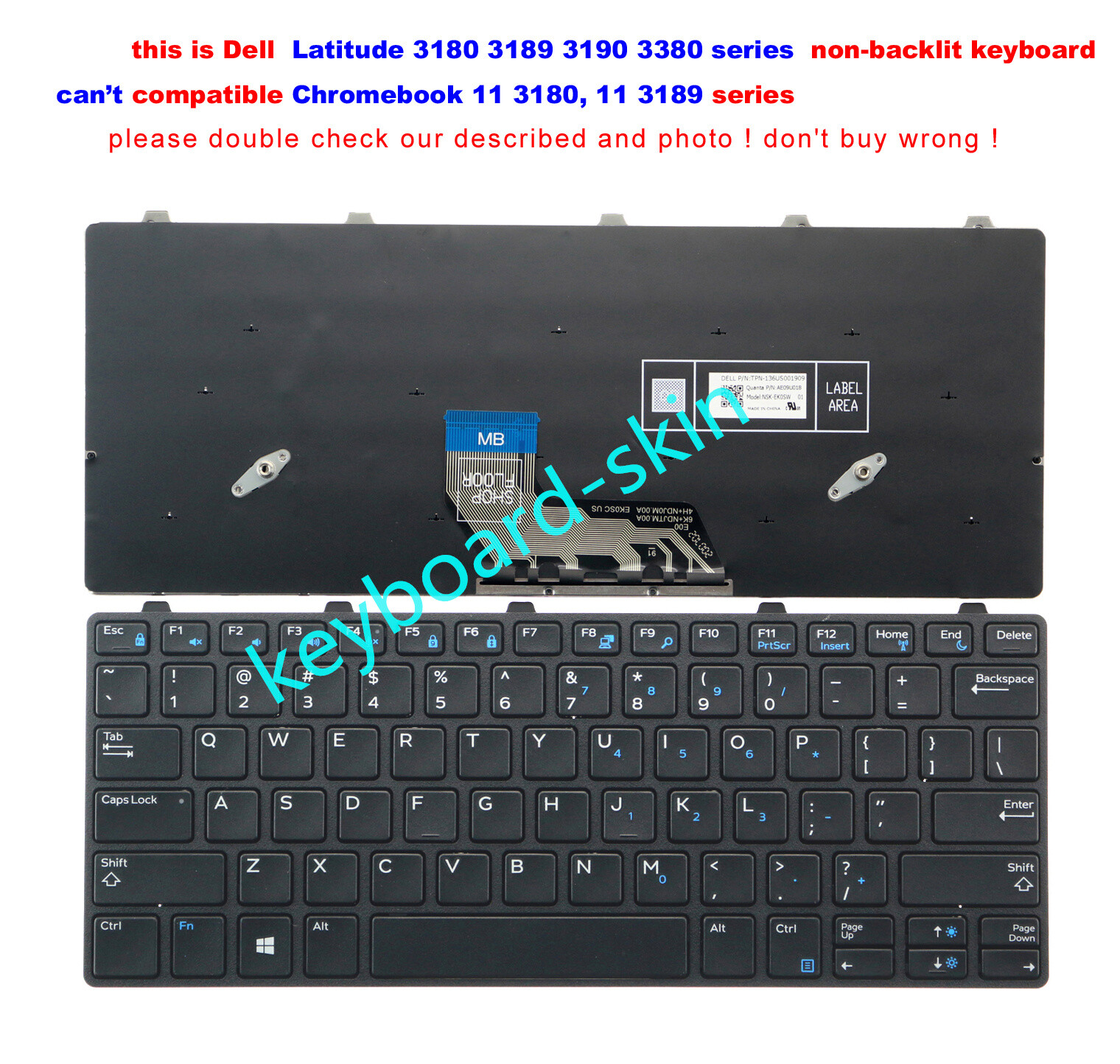 New US Black Keyboard for Dell Latitude 3380 3180 3189 3190 laptop ...