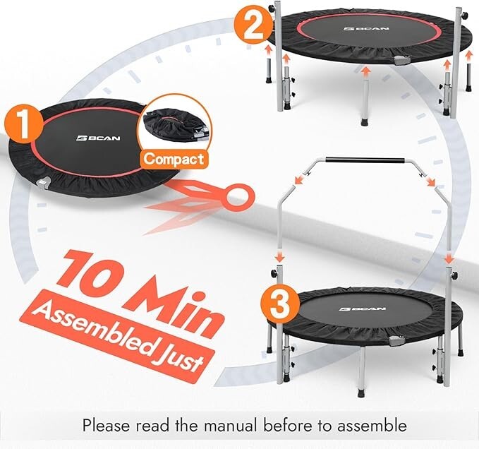 BCAN 40/48" Foldable Mini Trampoline Max Load 330lbs/440lbs, Fitness BS ...