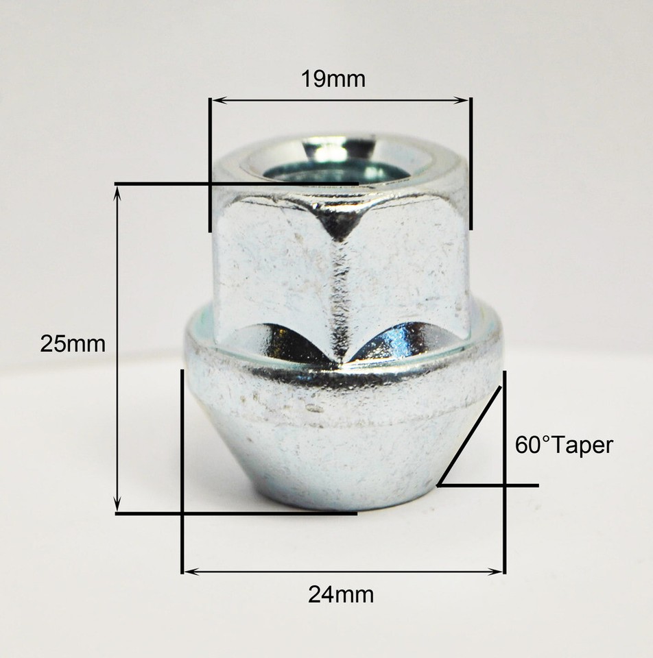 16x M12 x 1.5, 19mm Hex Open Alloy Wheel Nuts, For Ford Fiesta (Zinc ...