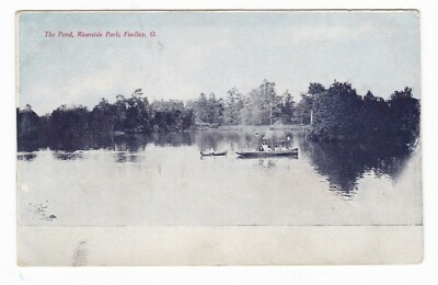 1909 FINDLAY OHIO RIVERSIDE PARK LAKE CANOE STEAM BOAT VINTAGE POSTCARD ...