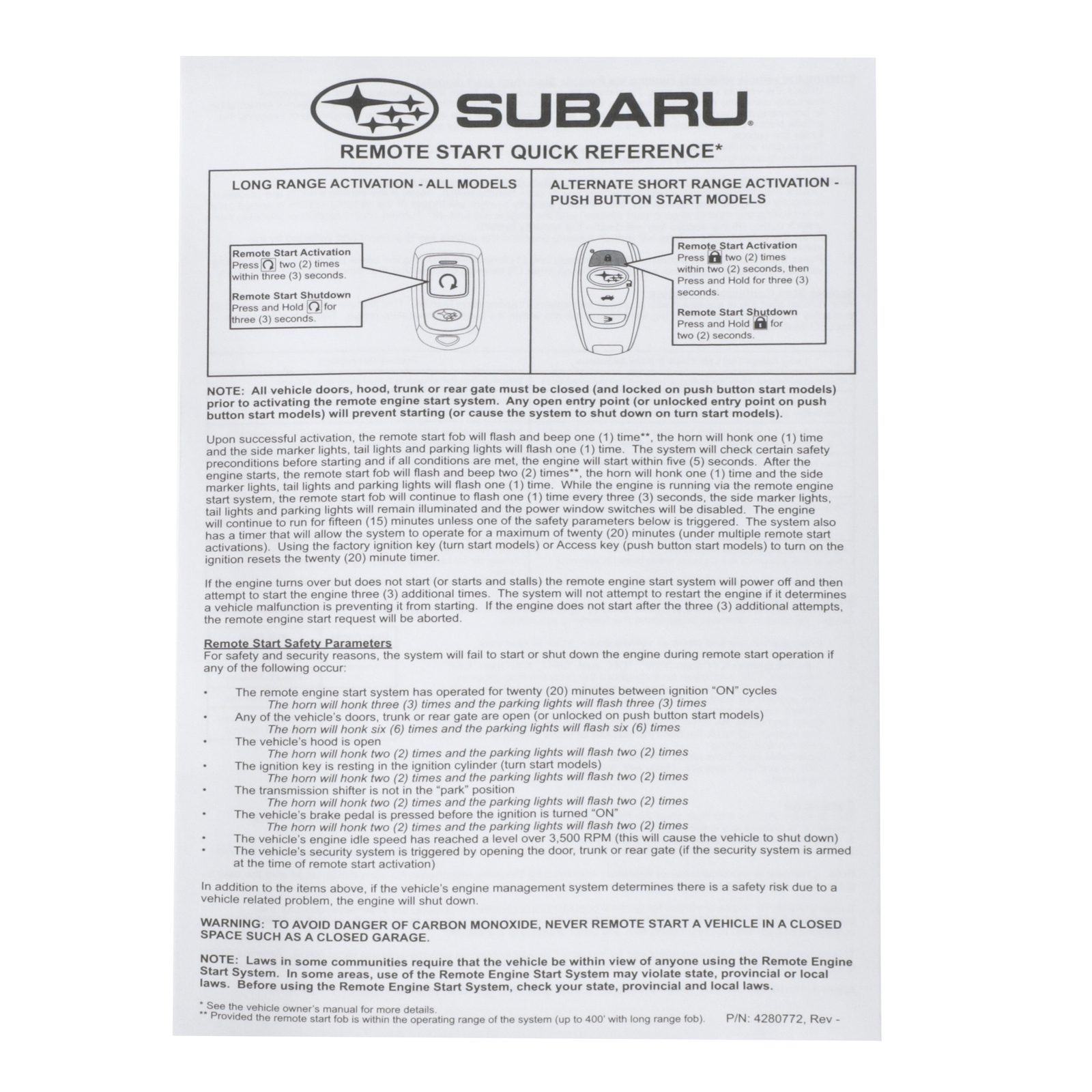 OEM NEW 2020-2024 Subaru Legacy Outback Remote Engine Starter Key Fob ...