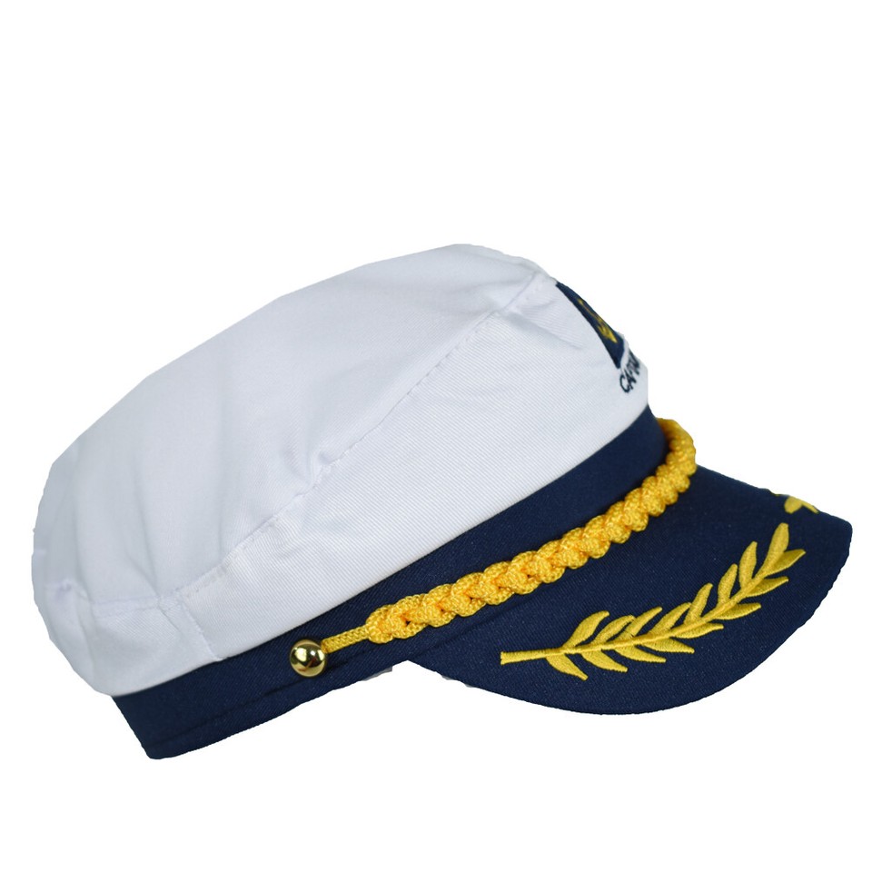 Yacht Captain White Nautical Sailor Costume Cap With Gold Braid Accents ...