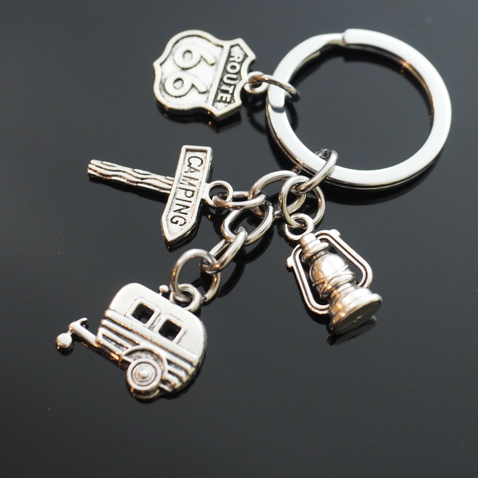 Trailer Wagon Camper Camping Lantern Route 66 Charms Keychain Key Chain ...