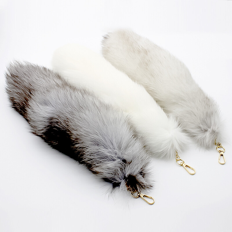 15-40cm Fox Fur Tail Keychain Purse Bag Charm Furry Pendant Cosplay ...